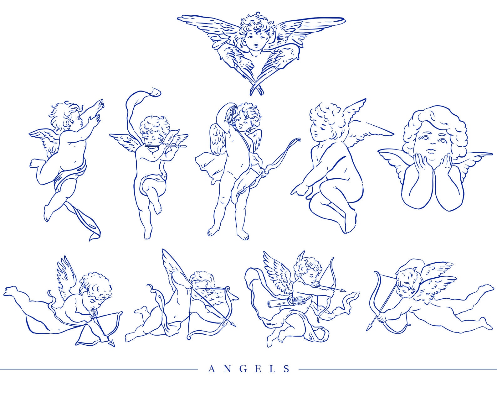 10 Cupids Angels Svg Eps Line Art, Love Art, Cherubs Svg, Baby Angels ...