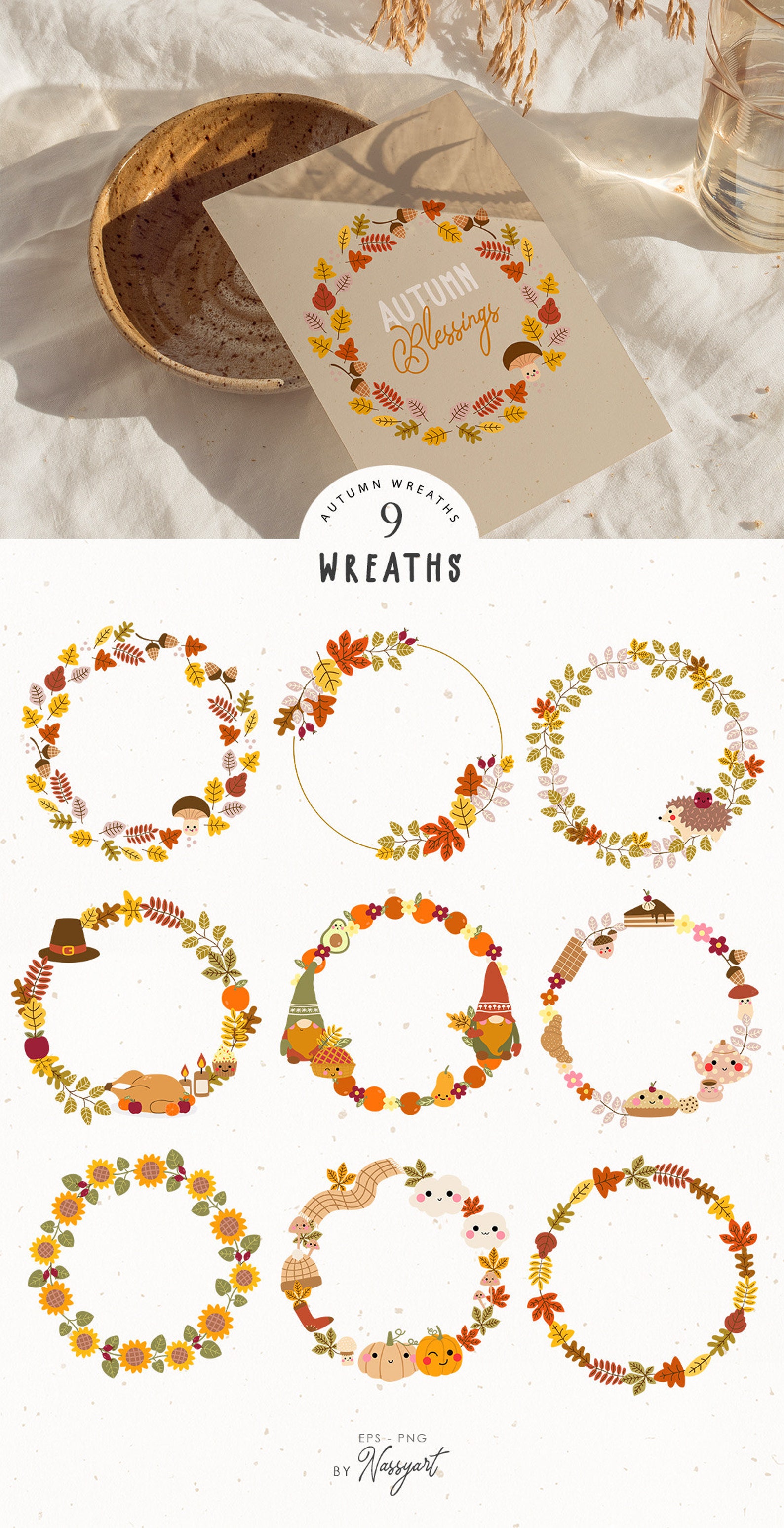 Autumn Clipart Kawaii Cozy Fall Postcard Set Autumn Seamless | Etsy