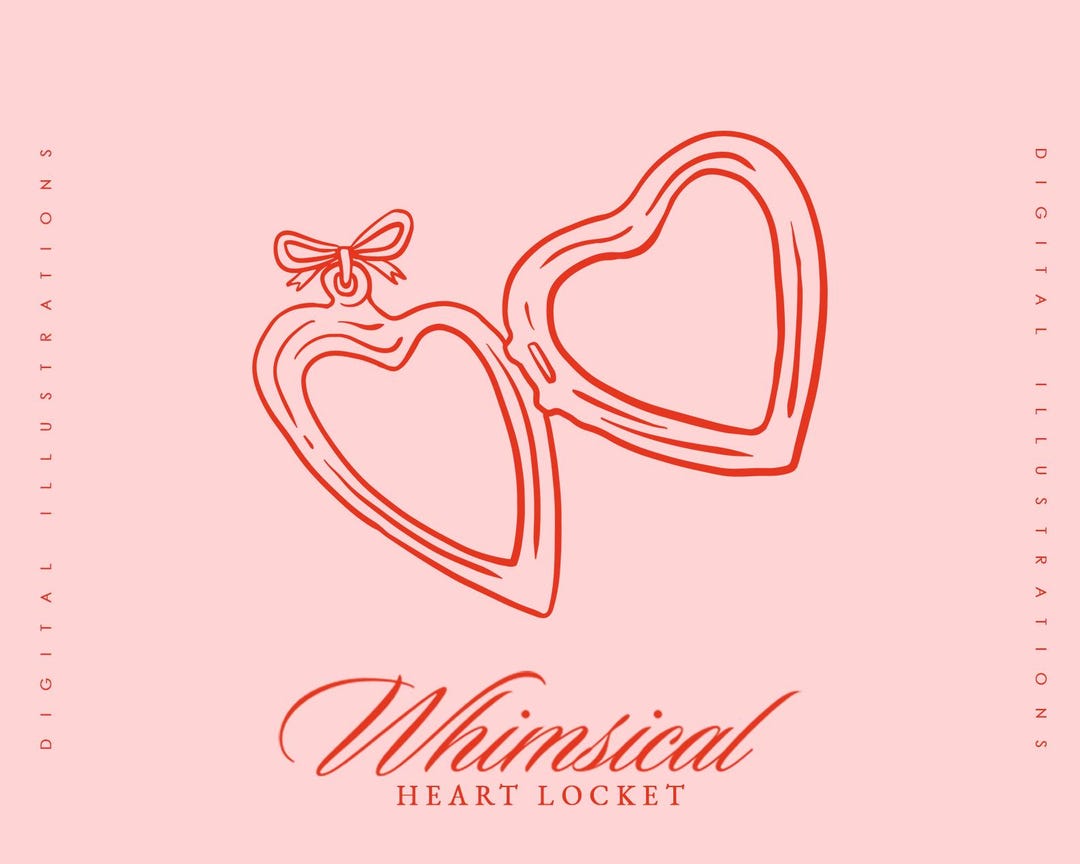 Hand Drawn Heart Locket Clip Art SVG - Ribbon Bow Love Locket PNG ...