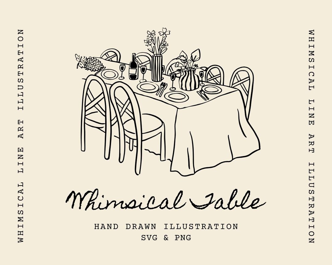 Whimsical Wedding Table SVG, Hand Drawn Dinner Table PNG, Wedding Table ...