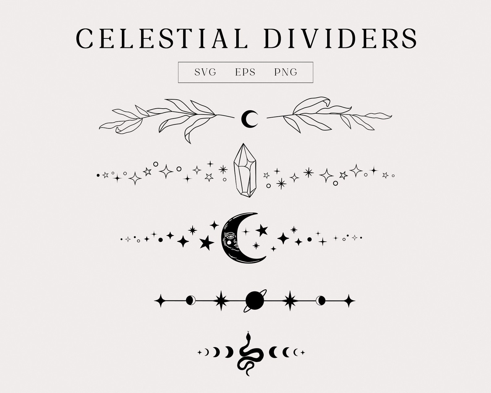 Celestial Divider SVG, Magical Text Divider Cricut, Celestial Wedding Frame SVG, Moon Phase SVG ...