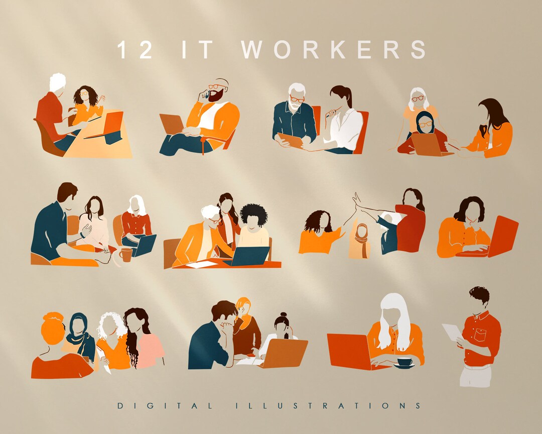 Woman Clipart Freelance Work Abstract Female Male Portraits - Etsy