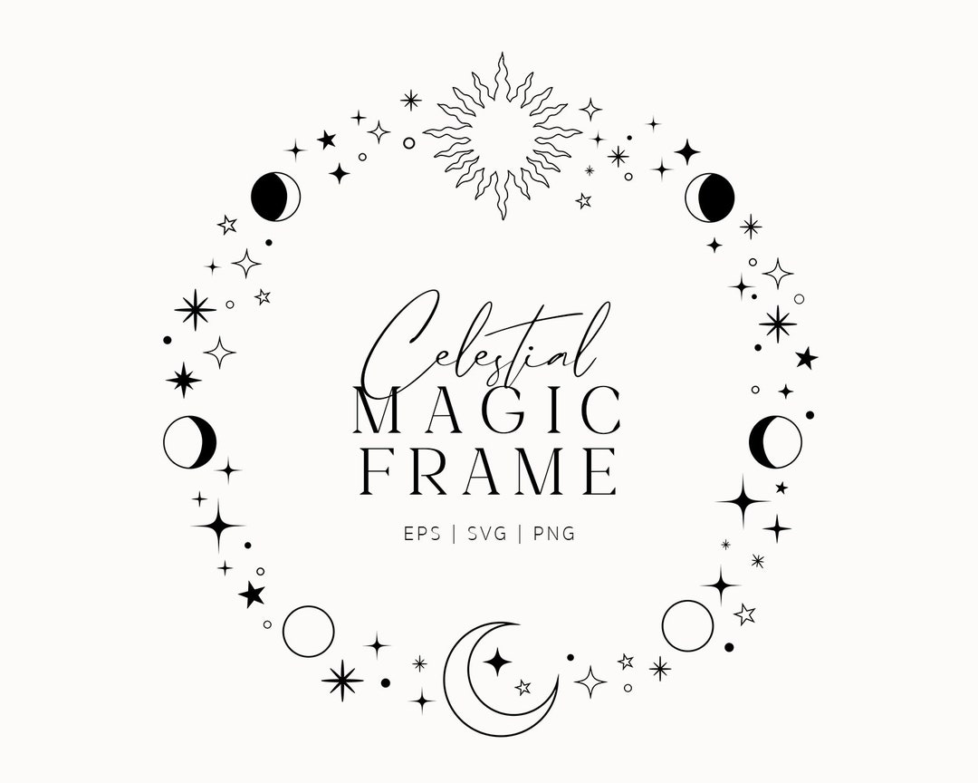 Celestial Frame Sparkles Stars SVG, Moon Phases SVG, Galaxy Cosmic SVG ...