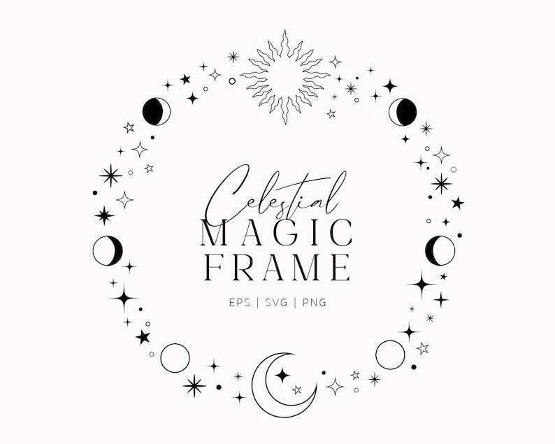 Celestial Frame Sparkles Stars SVG, Moon Phases SVG, Galaxy Cosmic SVG ...