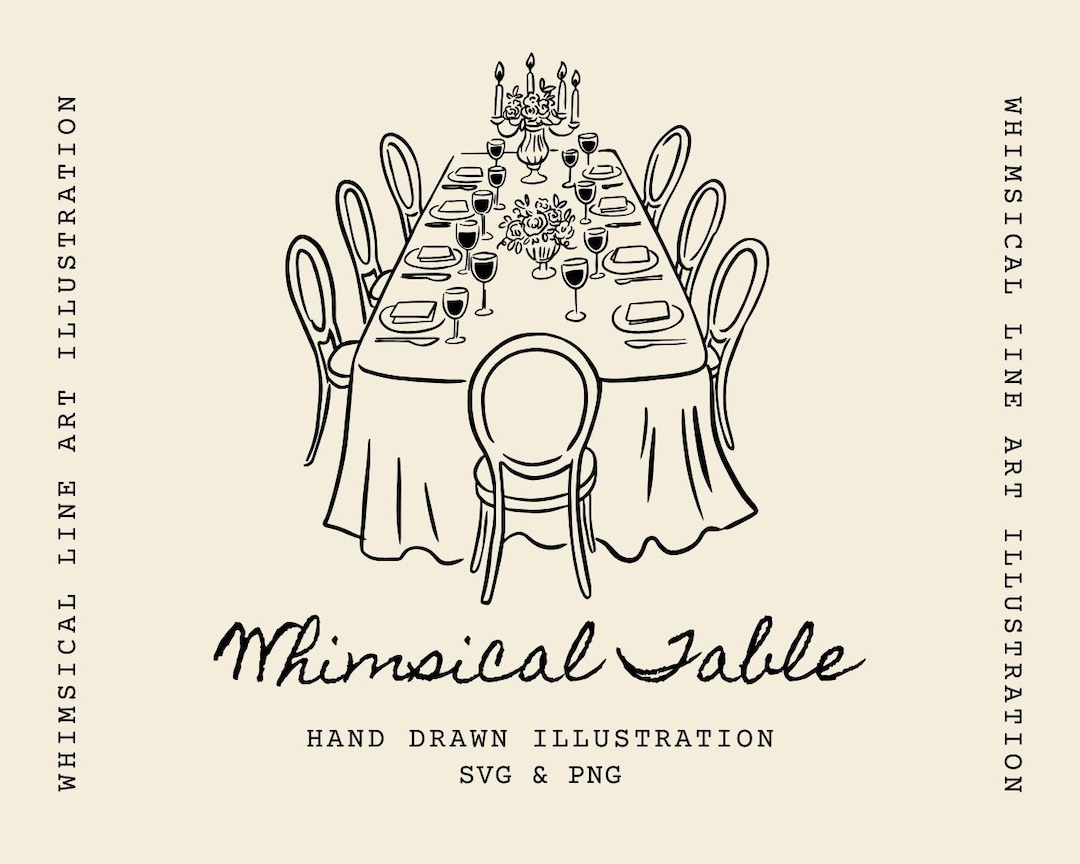 Hand Drawn Dinner Table SVG PNG, Wedding Table Icon, Table Art for ...