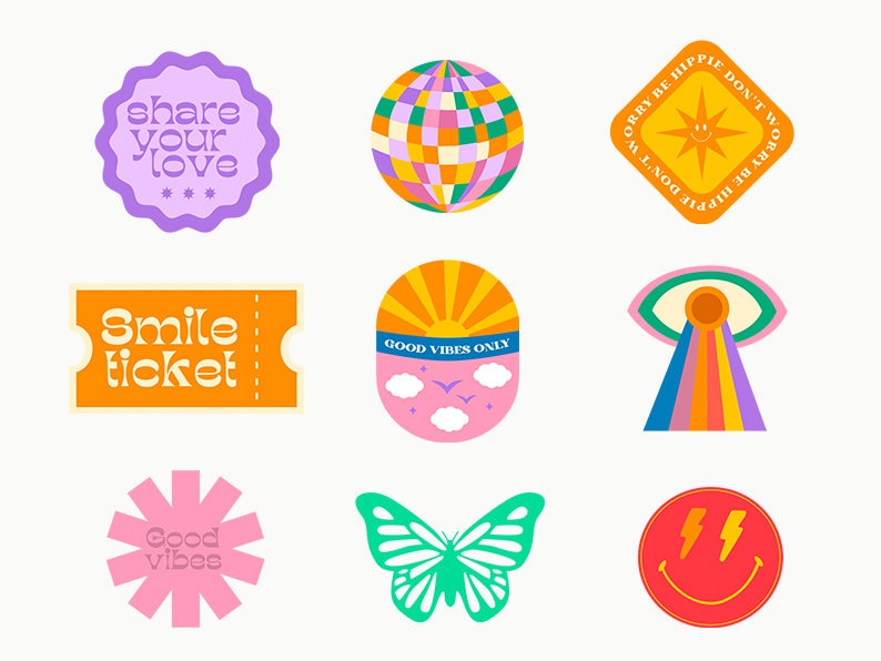 Retro Vibes Clipart Groovy Icons Good Vibes Only Happy Smile - Etsy UK