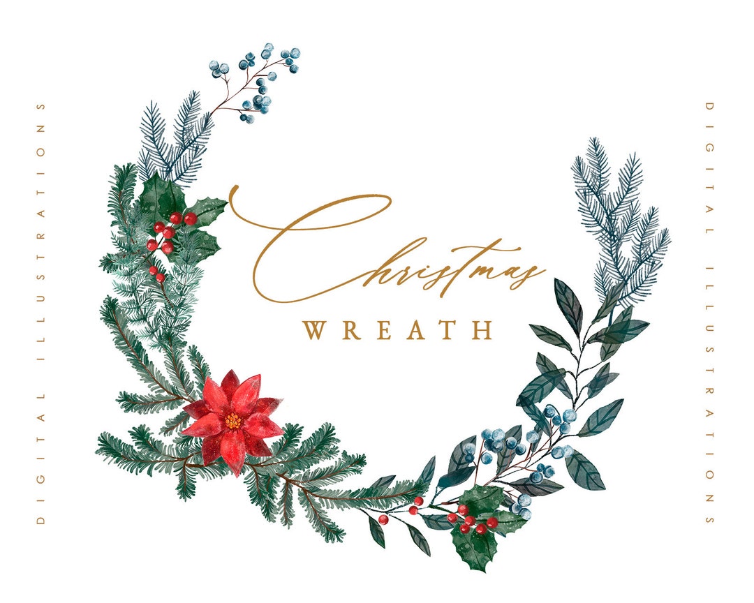 Watercolor Winter Wreath Clipart, Watercolor Christmas Wreath, Wedding ...