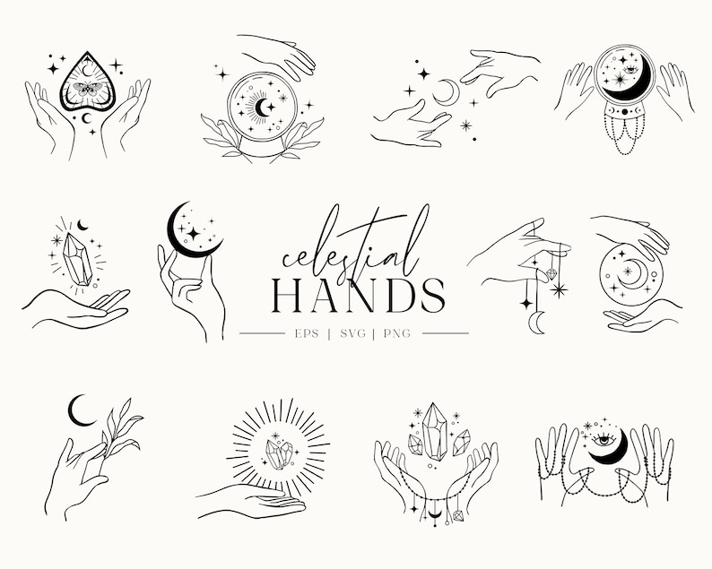 Celestial Hands Logo Clip Art, Magical Hands SVG, Crystal Lunar Star Moon Ball Witch Cricut ...