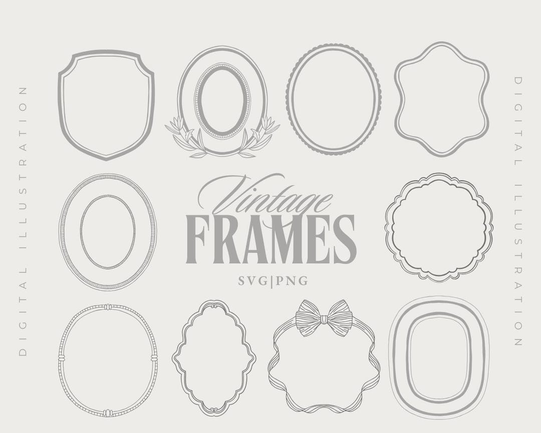 Vintage Wedding Frames Bundle Set SVG, Ornate Victorian Crest Frame EPS ...