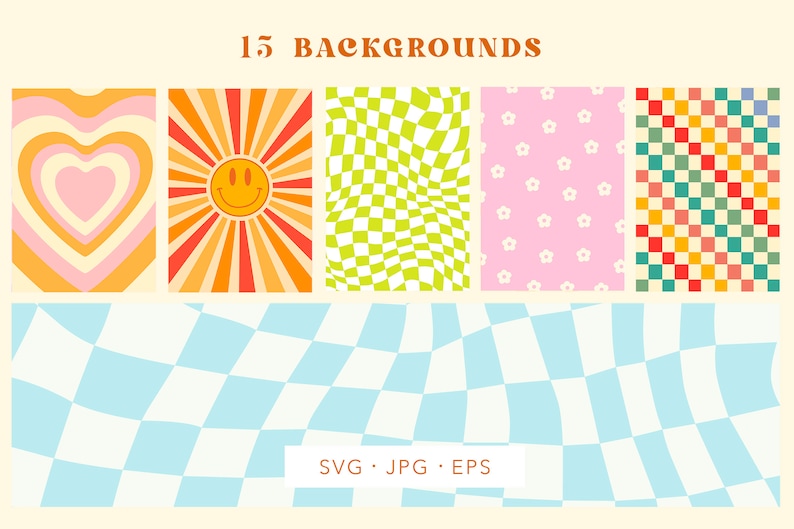 Retro Groovy Paper SVG EPS Good Vibes Rainbow Smile Texture Hippie ...