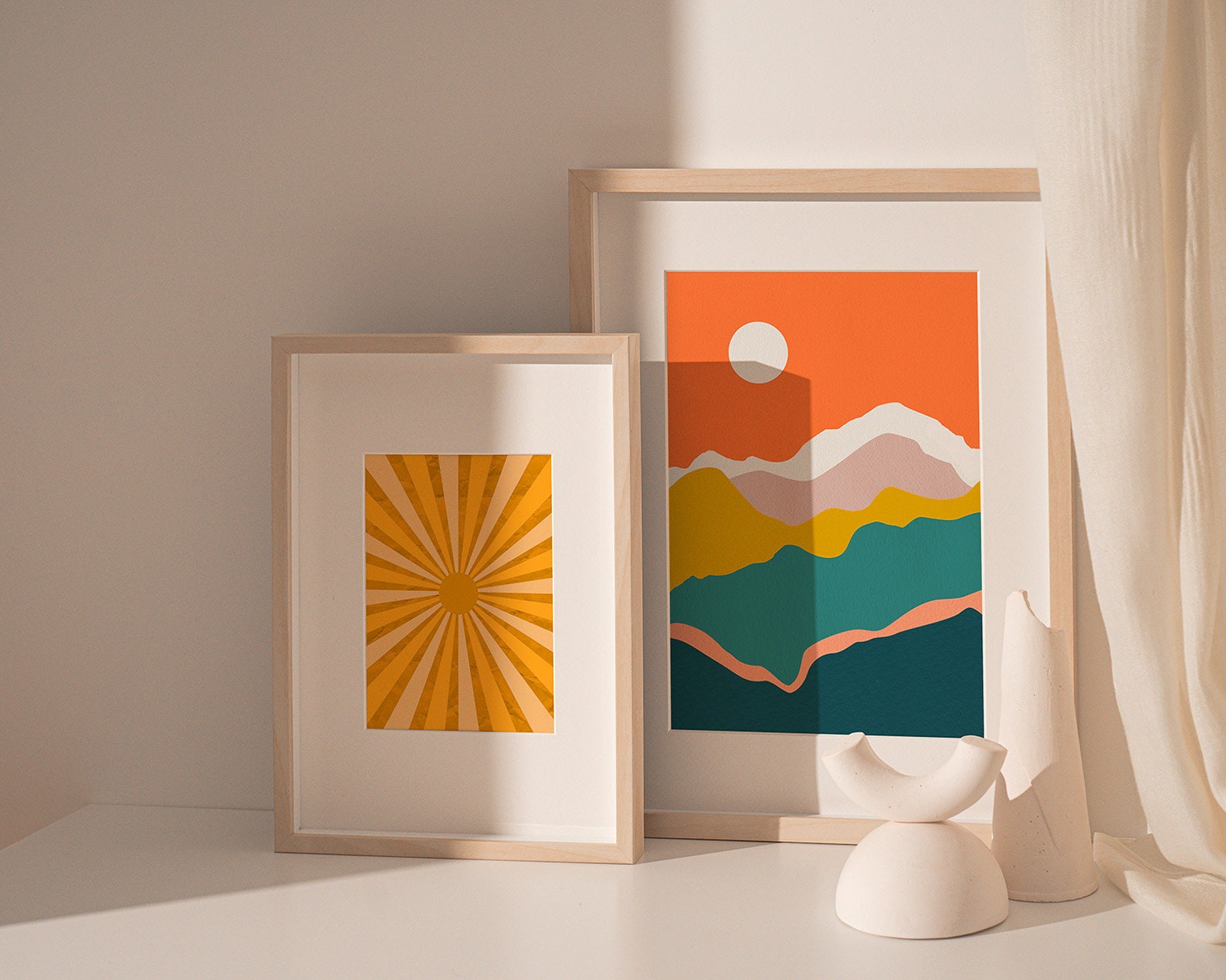 Retro Digital Paper Abstract Landscape Rainbow Sunshine - Etsy