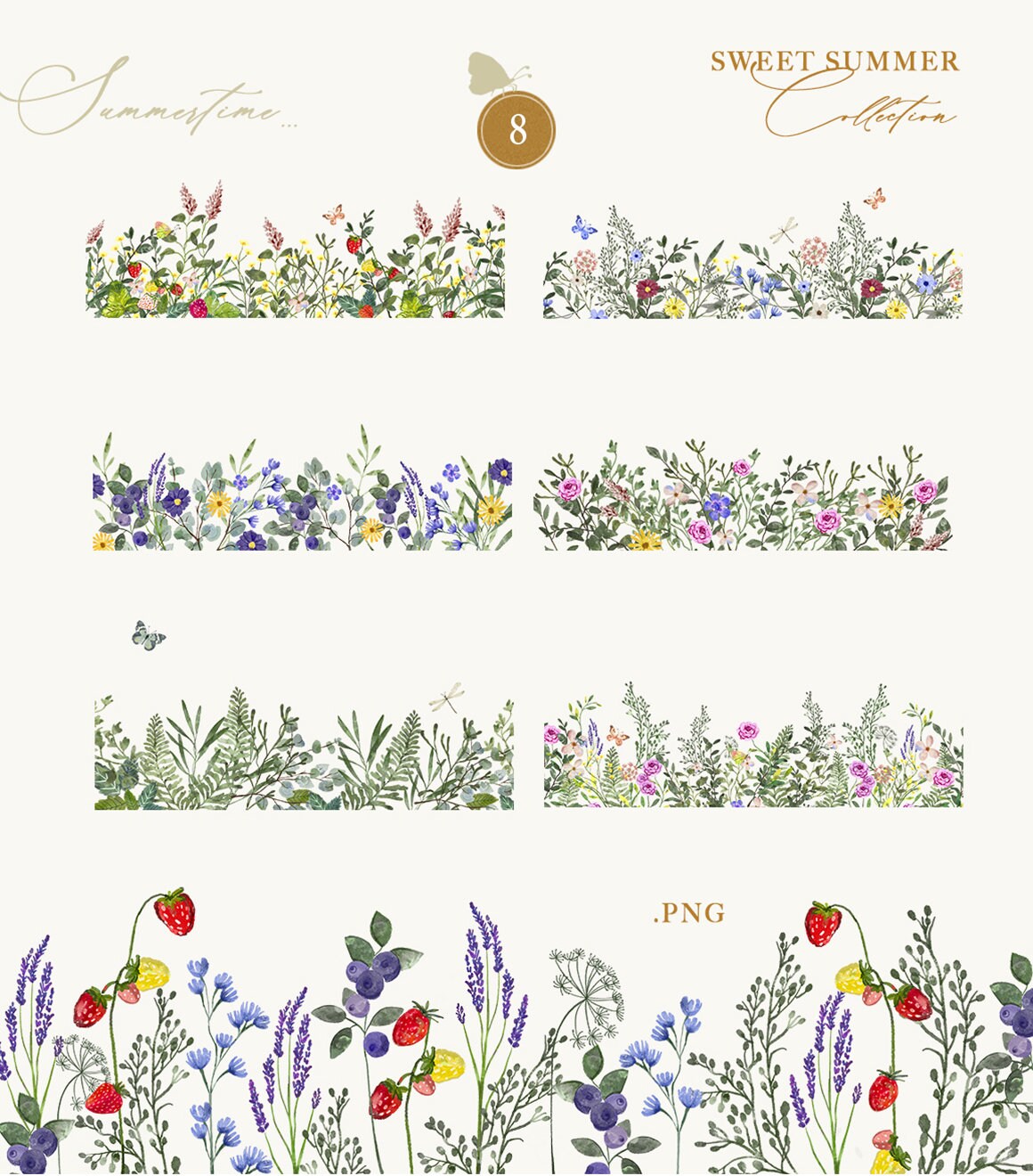 Watercolor Floral Borders Clipart Wild Flowers Border Invitation ...