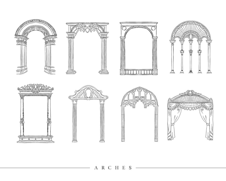 8 Vintage Line Art Wedding Invitation Arches Clipart SVG EPS - Etsy