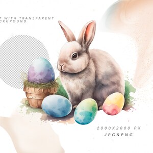 Easter Bunny Rabbit Clipart - Cute Watercolor Baby Shower Easter Clip ...