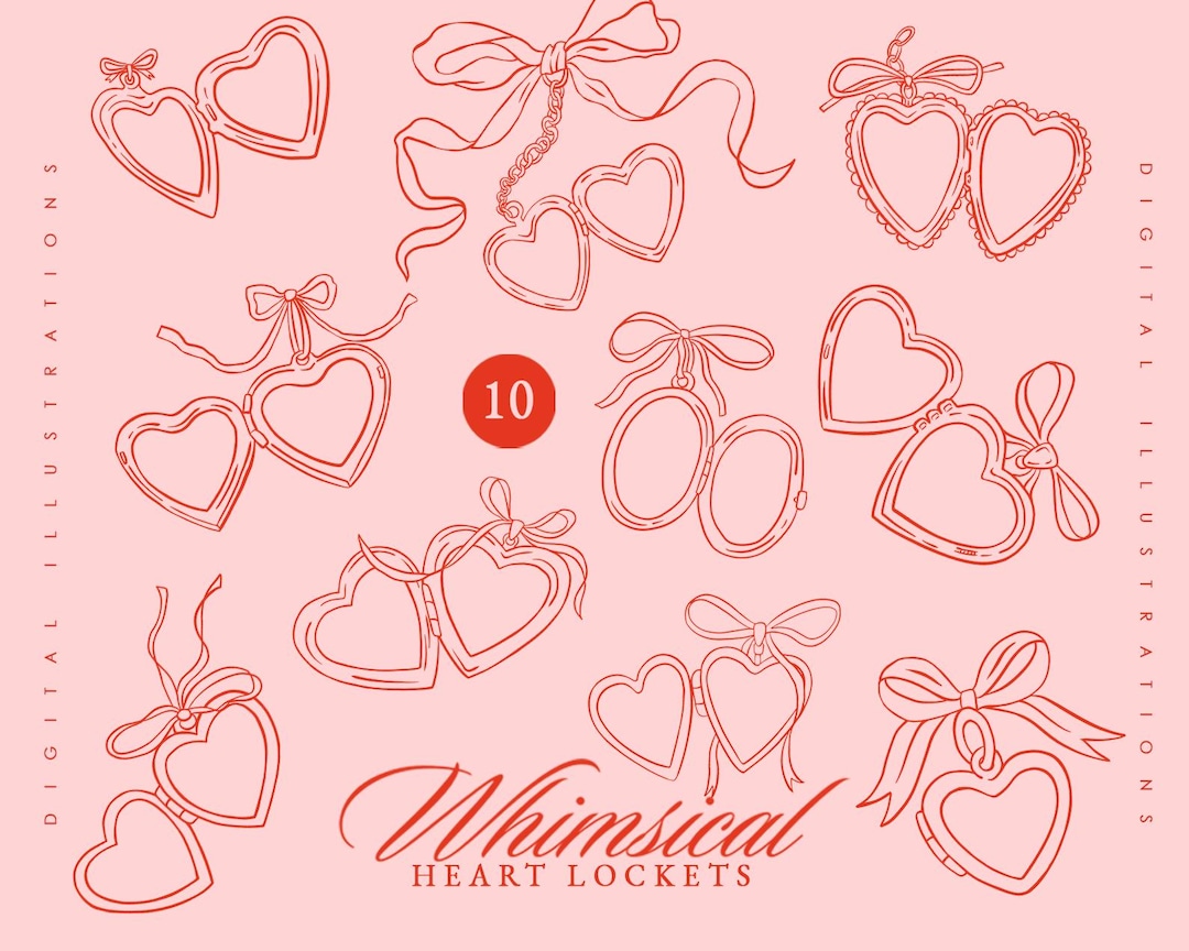 Hand Drawn Heart Locket Illustration Bundle Clip Art SVG PNG ...