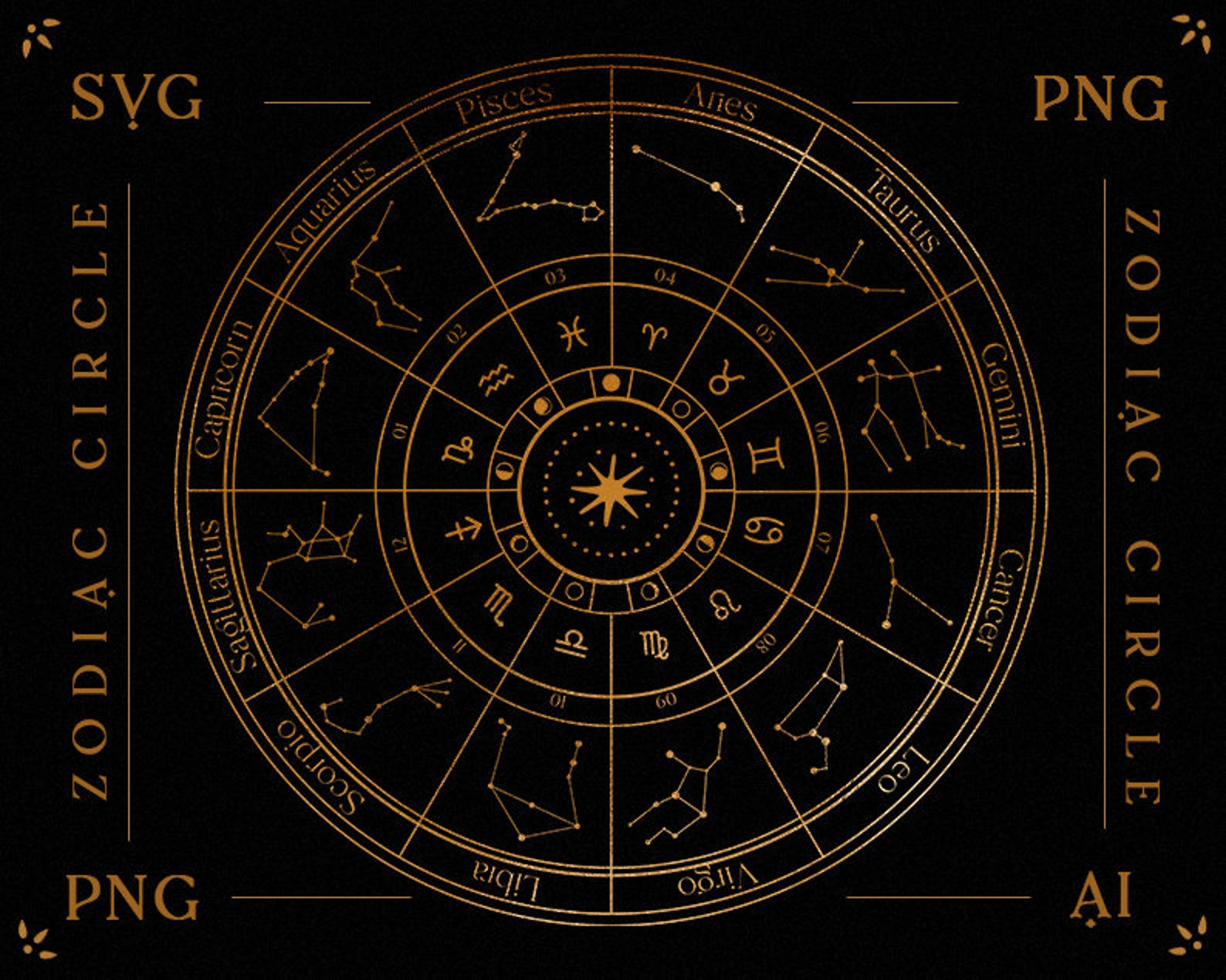 Zodiac SVG Astrology Wheel Constellations Clipart Wheel of | Etsy