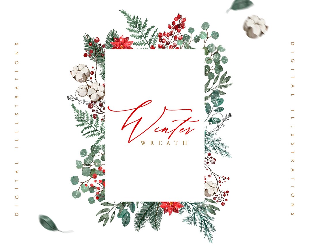 Watercolor Christmas Winter Frame Clipart Christmas Wreath Clipart ...