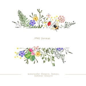 Wildflower Border Flower Clipart, Watercolor Wild Flower Wreath, Meadow ...
