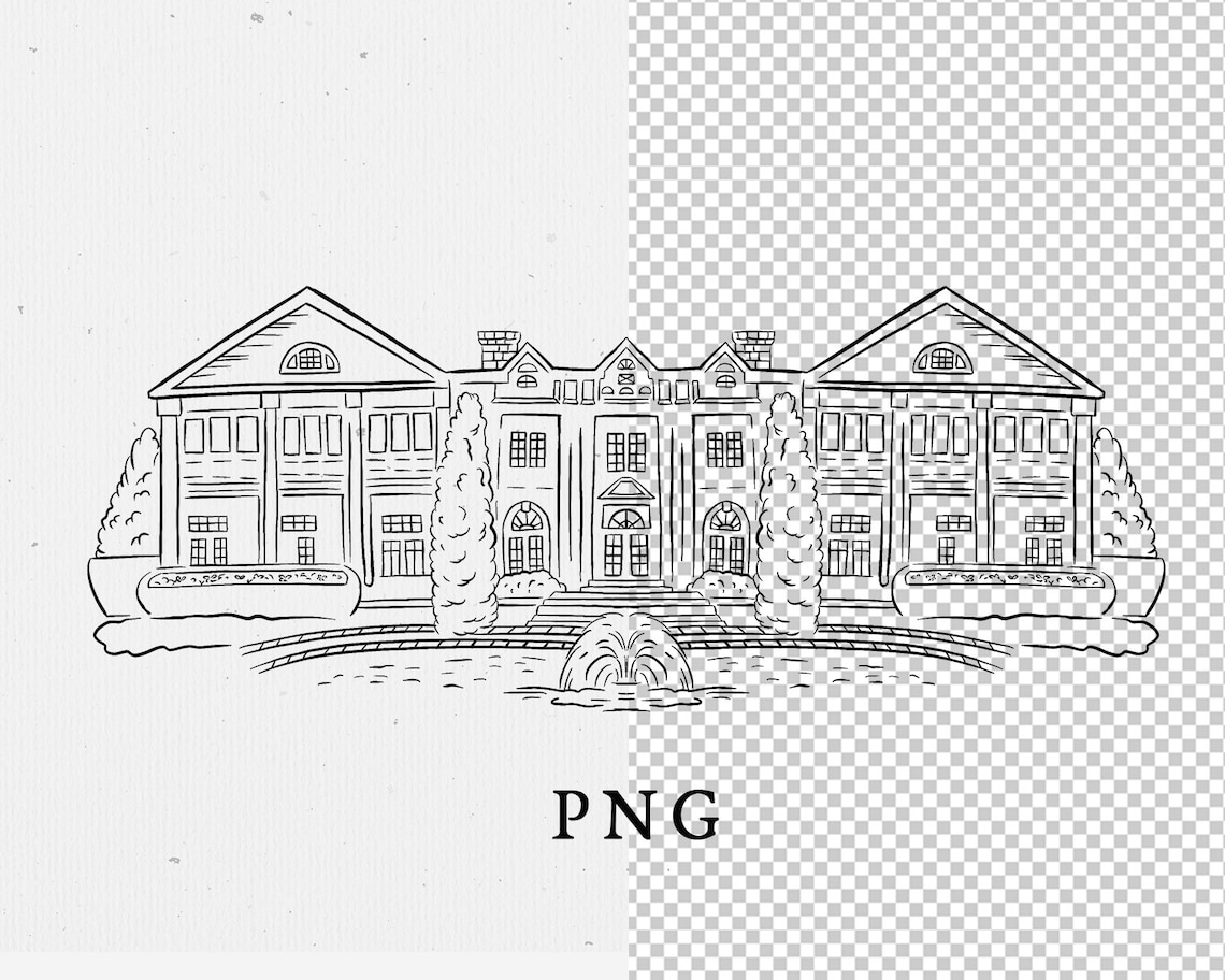 Cottage House Line Art Farmhouse Wedding Clipart Country - Etsy