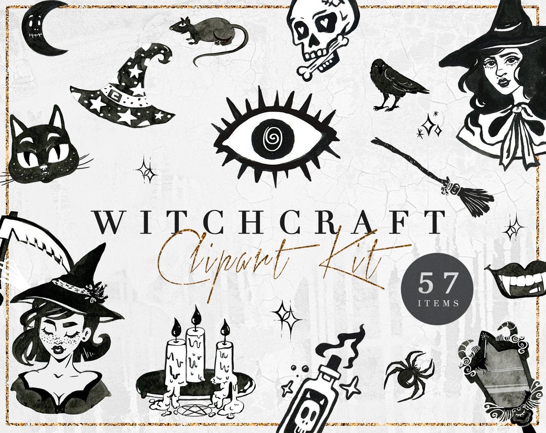 Halloween Watercolor Party PNG Clipart Black Magic Witch Clip Art - Etsy