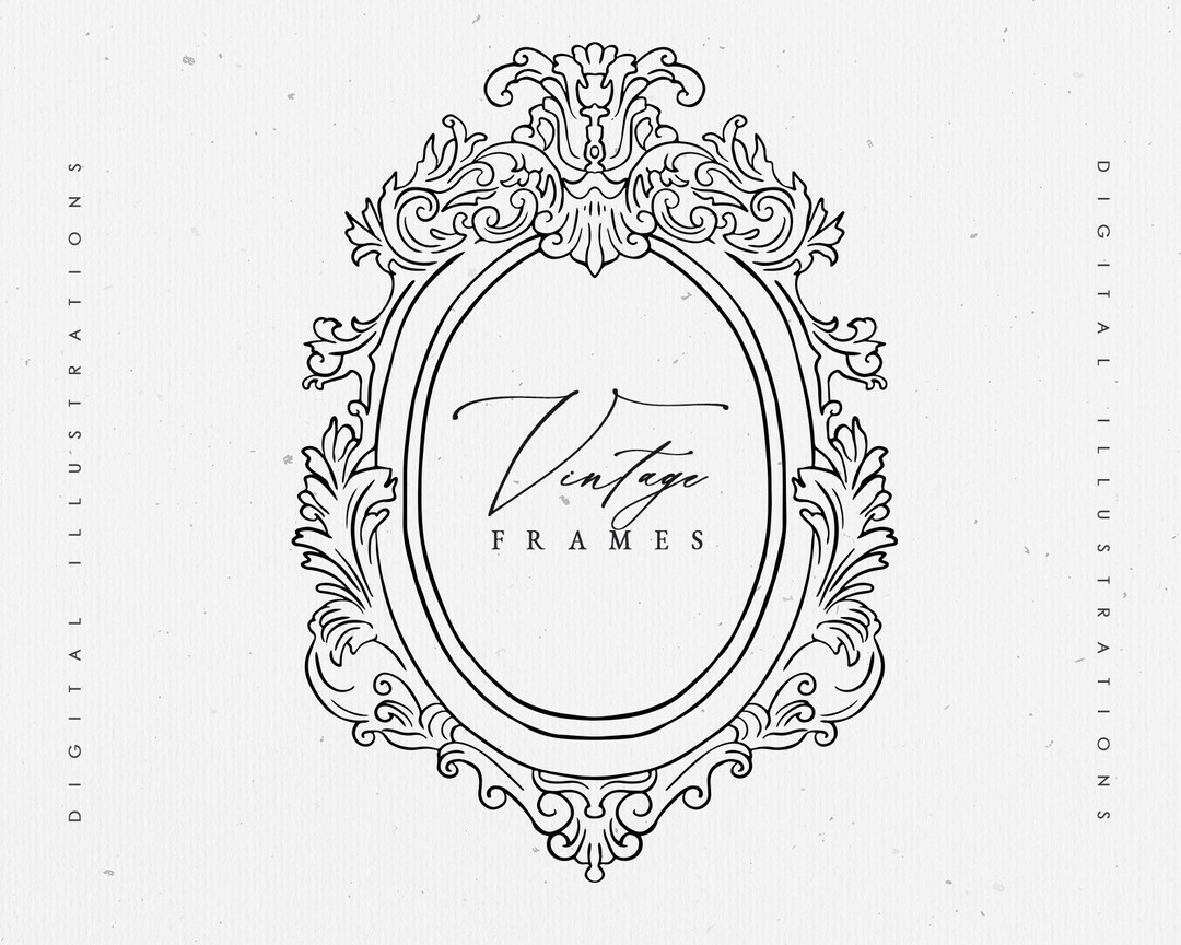 Baroque Vintage Crest Frame - Renaissance Line Art - Wedding Crest ...