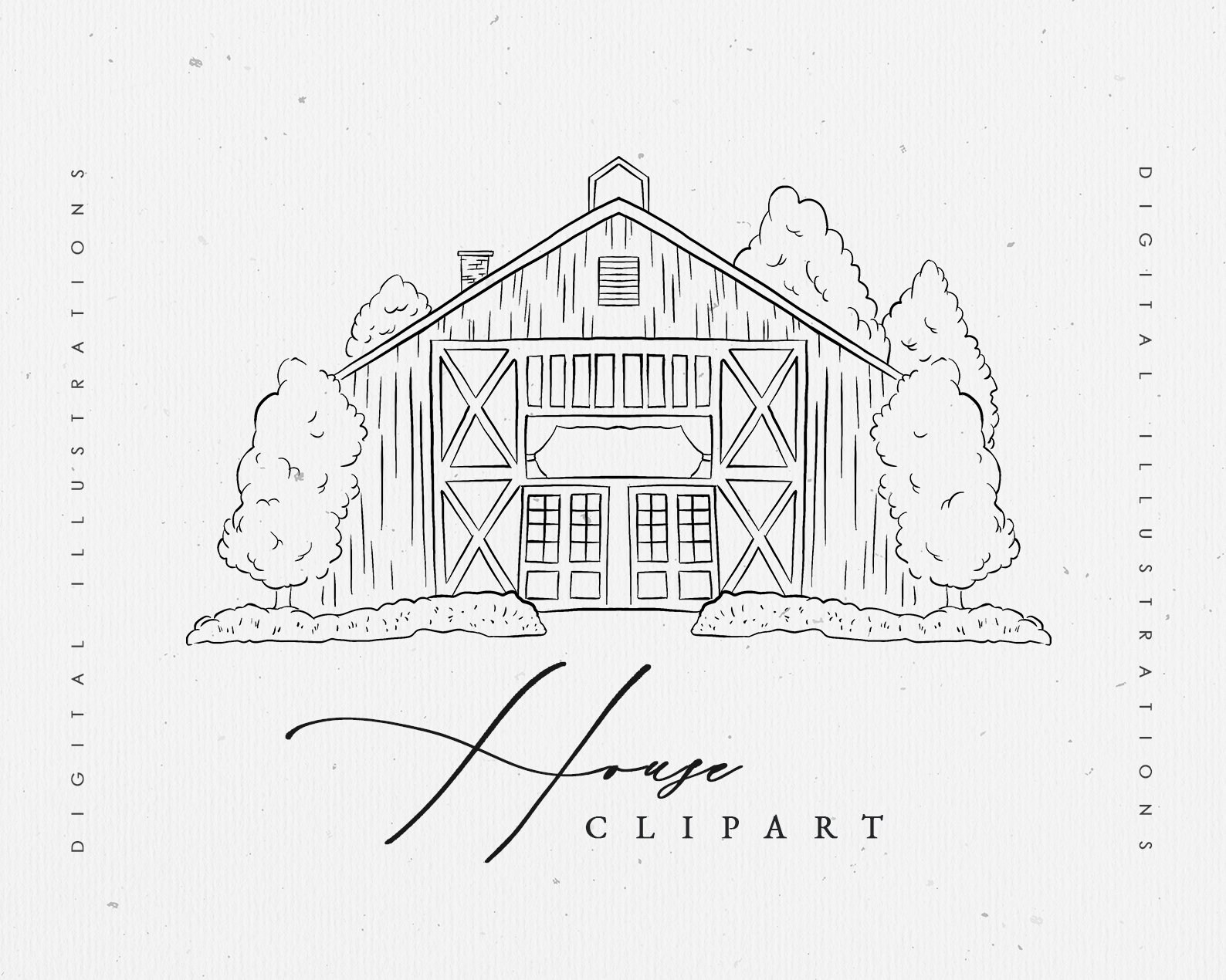 Cottage House Line Art Farmhouse Wedding Clipart Country - Etsy
