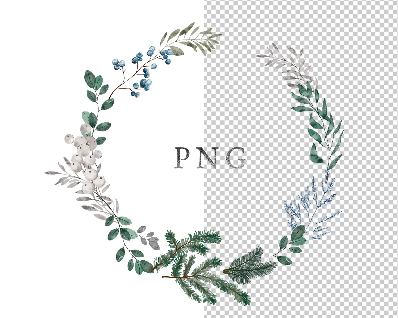 Winter Watercolor Wreath Clipart Christmas Flowers Pine - Etsy