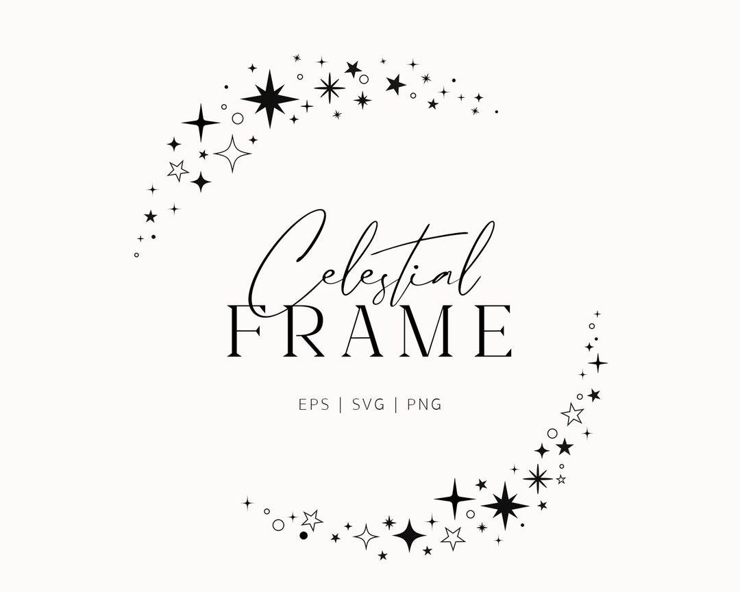 Celestial Vector Frame, Christmas Frame SVG, Star Sparkles Circle Frame ...