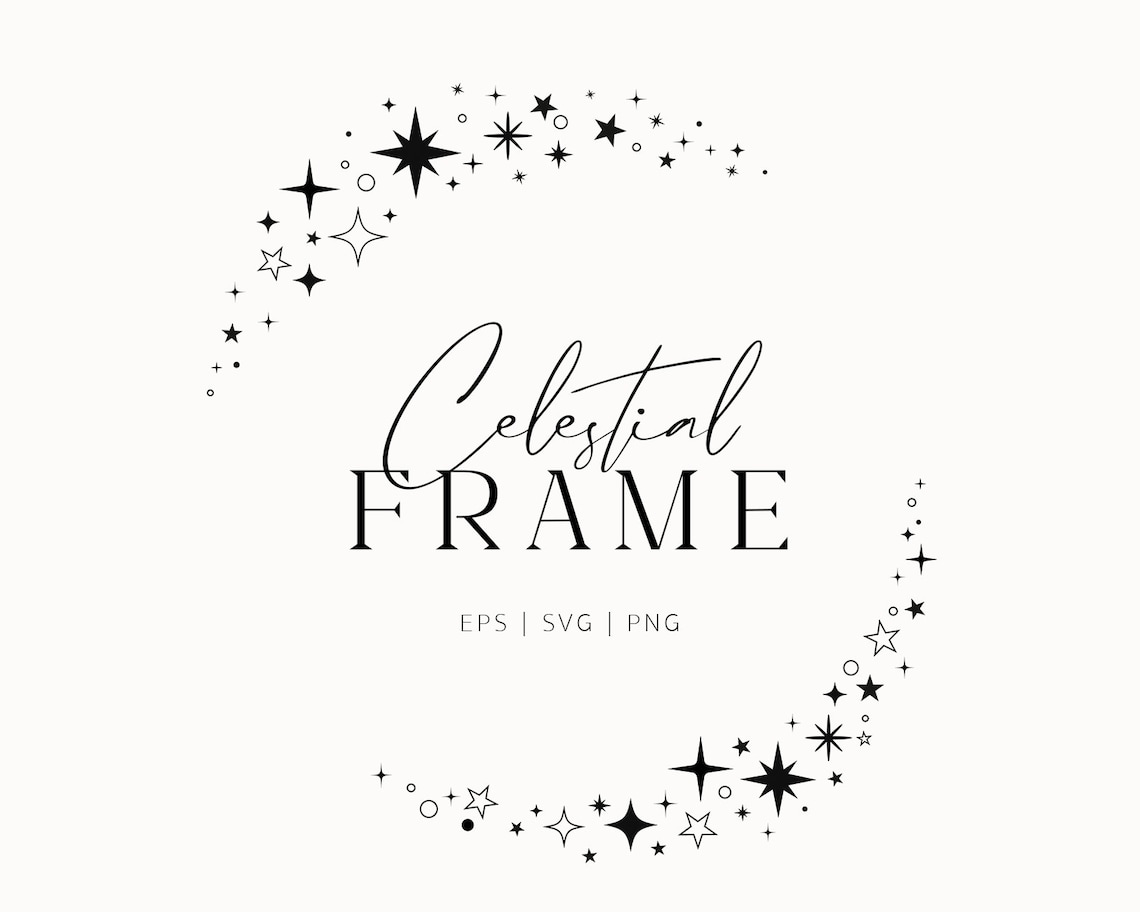 Celestial Vector Frame, Christmas Frame SVG, Star Sparkles Circle Frame ...