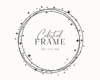 Celestial Frame Sparkles Stars SVG, Moon Phases SVG, Galaxy Cosmic SVG ...