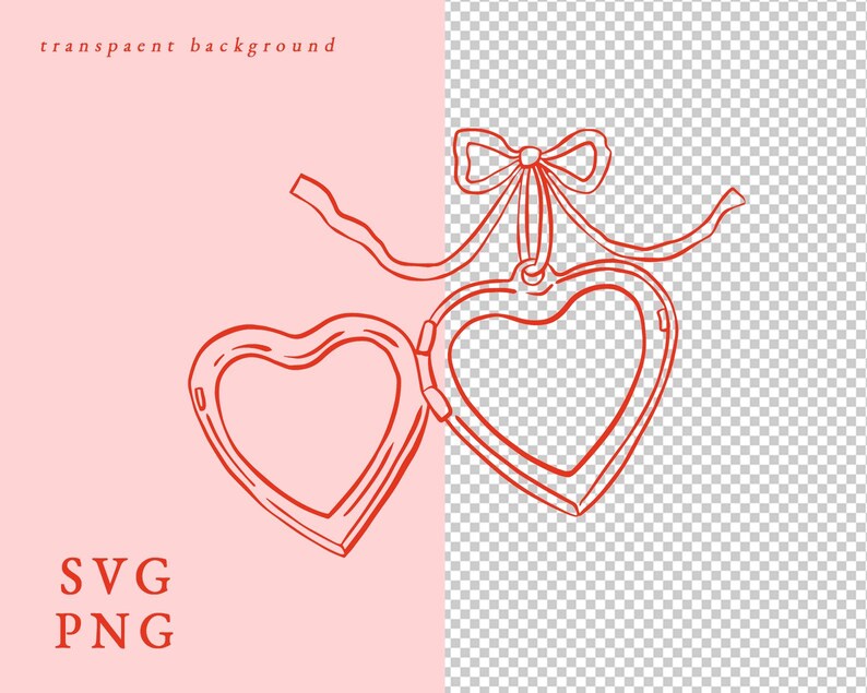 Hand Drawn Heart Locket Clip Art SVG - Ribbon Bow Love Locket PNG ...