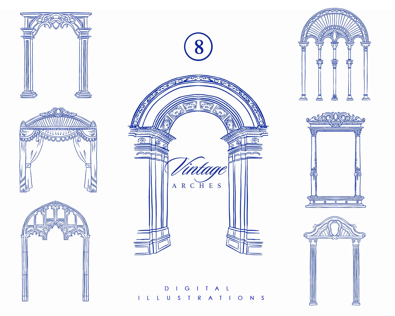 8 Vintage Line Art Wedding Invitation Arches Clipart SVG EPS - Etsy