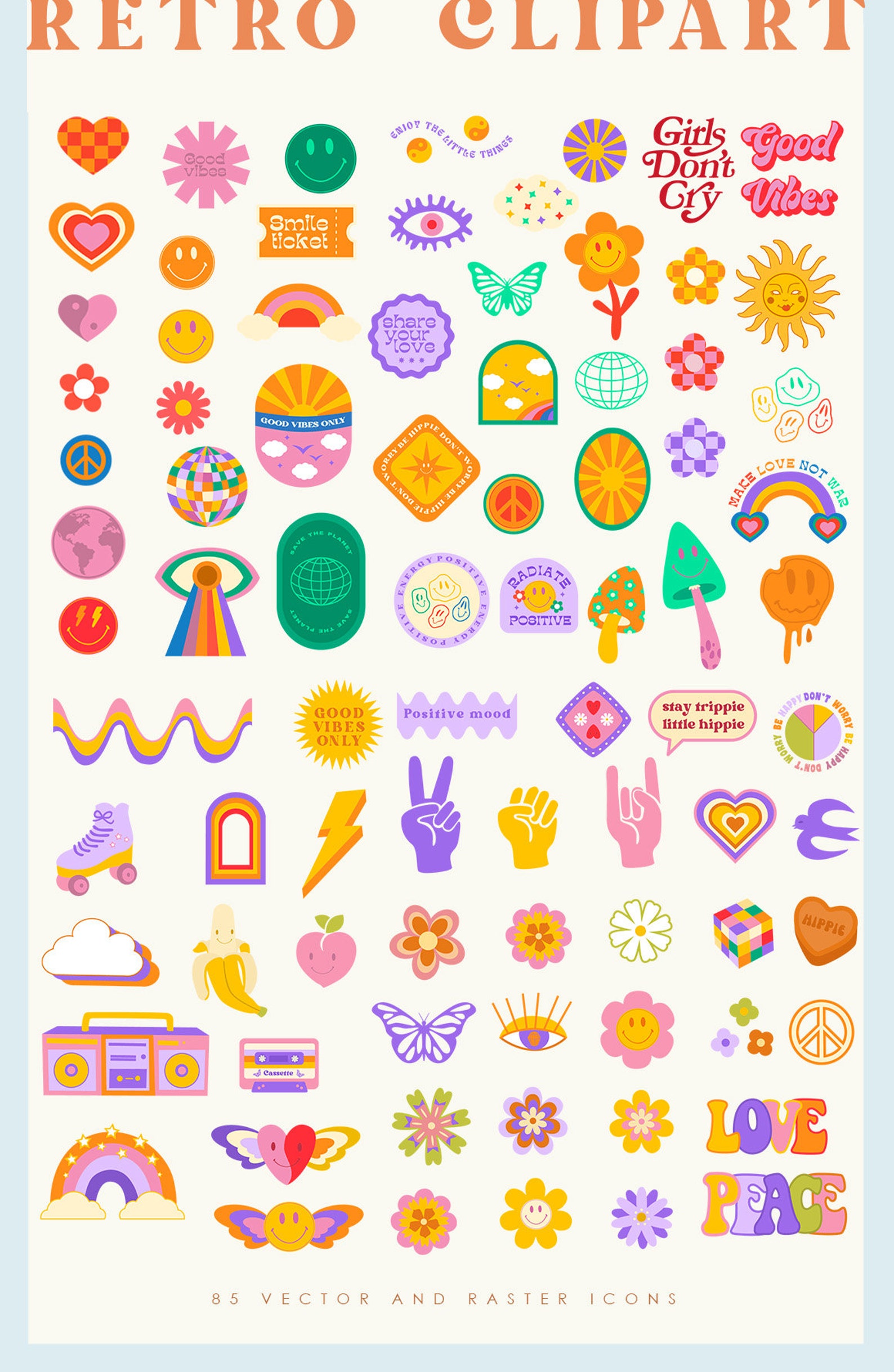 Retro Clipart Groovy 70's 90's Hippie Psychedelic - Etsy