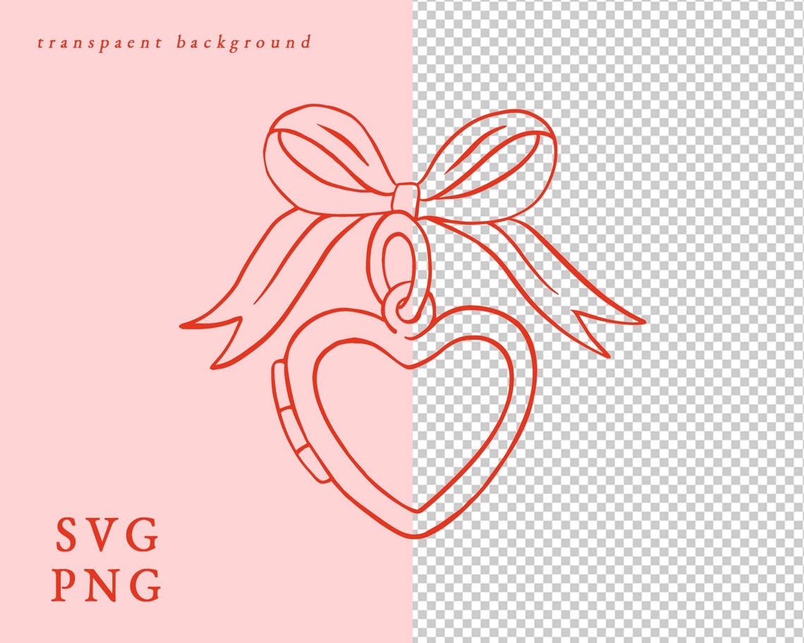 Hand Drawn Heart Locket Clip Art SVG - Ribbon Bow Love Locket PNG ...