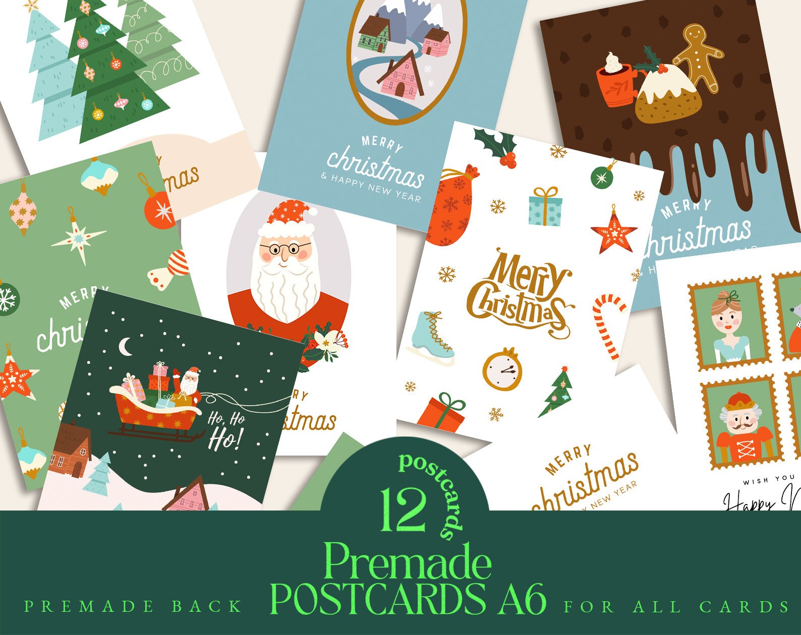 Christmas Happy New Year Cards, Christmas Card Set of 12 Different ...