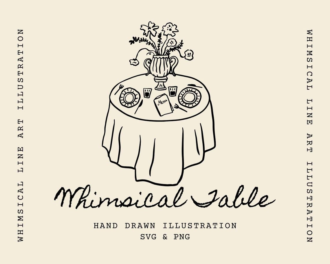 Whimsical Table Hand Drawn Icon, Wedding Dinner Table SVG PNG, Vintage ...