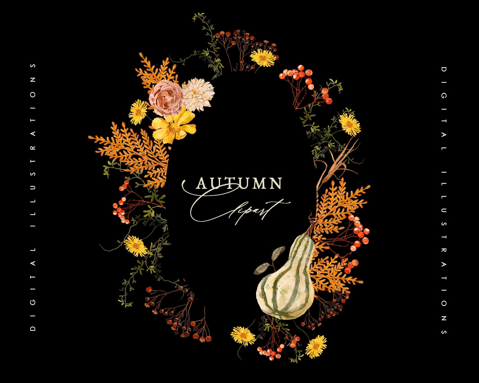 Fall Autumn Frame, Watercolor Boho Floral Frame, Floral Clipart, Autumn ...