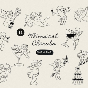 Whimsical Cherub Illustration SVG PNG Clipart - Hand Drawn Cupid Icon ...