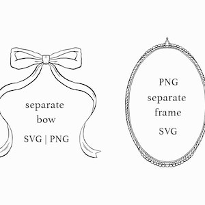 Elegant Floral Line Art Bow Frame SVG, Vintage Crest Frame EPS Invite ...