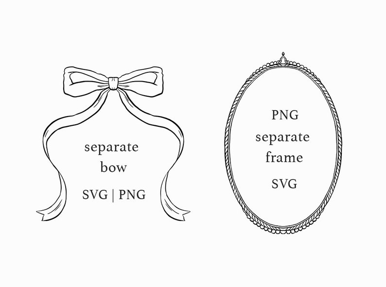Elegant Floral Line Art Bow Frame SVG, Vintage Crest Frame EPS Invite ...