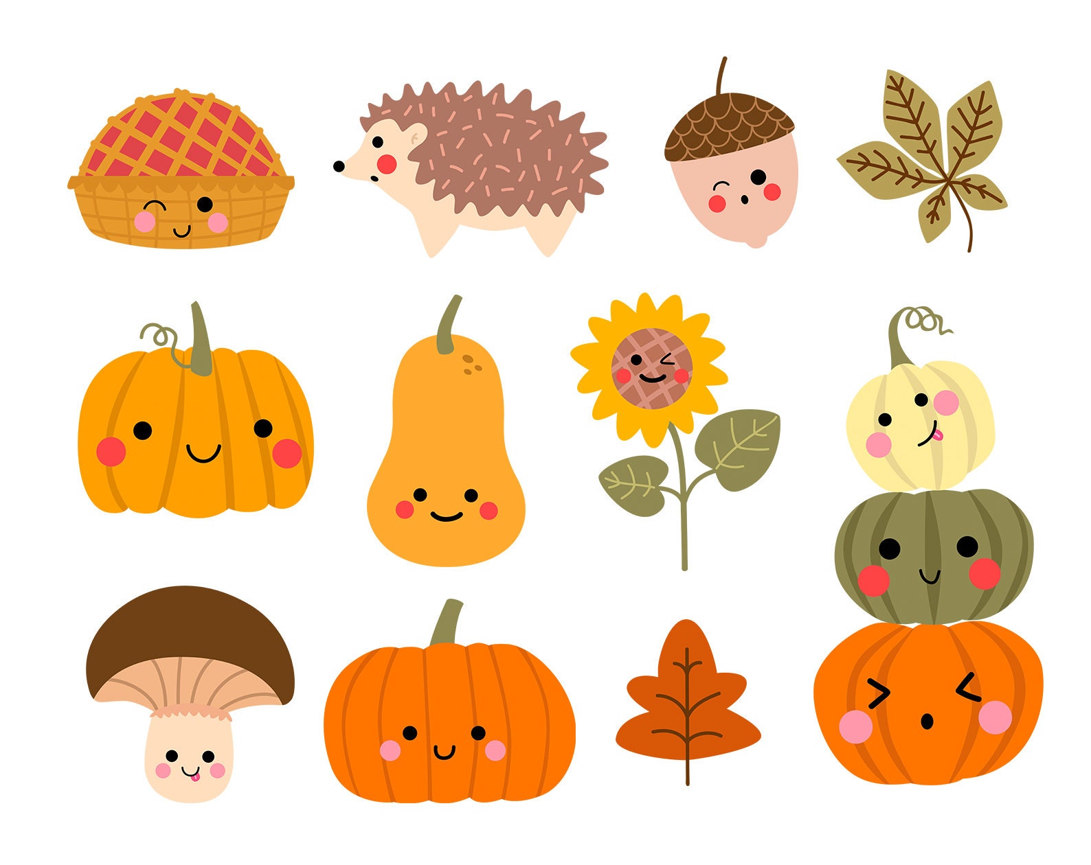 Kawaii Pumpkin Clipart Fall Autumn Leaves Halloween Clipart | Etsy