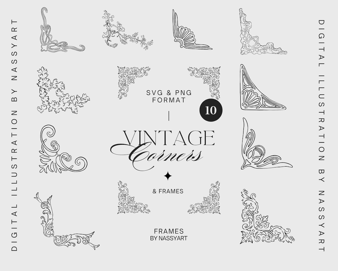 Vintage Baroque Corners Frames SVG, Ornate Vintage Border Corner Frame ...