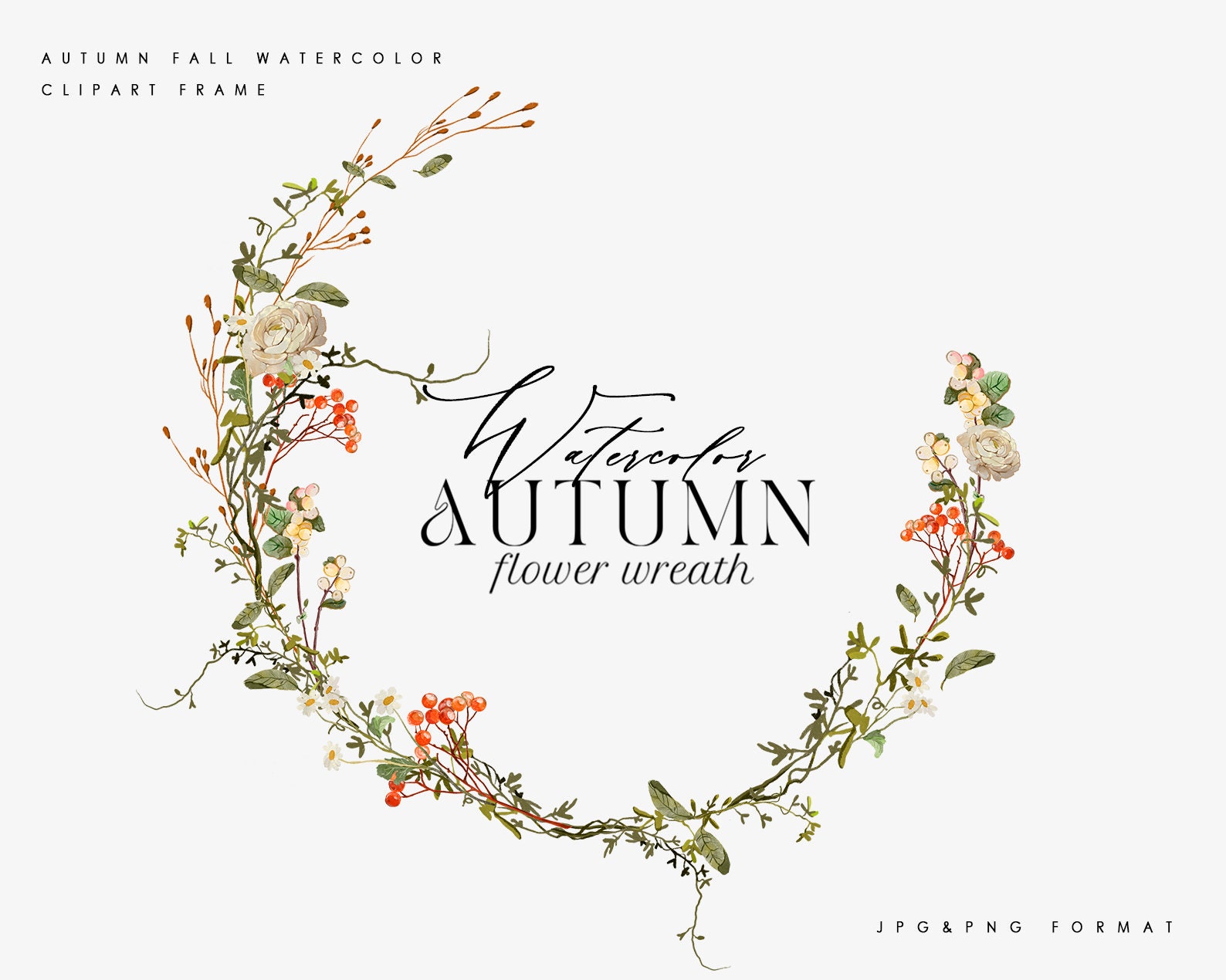 Autumn Fall Wreath Clipart, Wreath Greenery Boho Wedding Clipart ...
