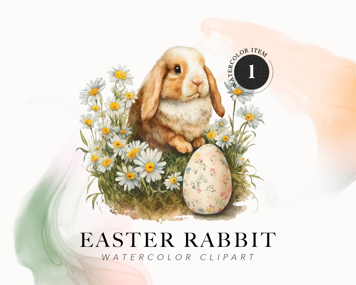 Bunny in Basket Easter Clipart, Cute Watercolor Baby Rabbit, Easter ...