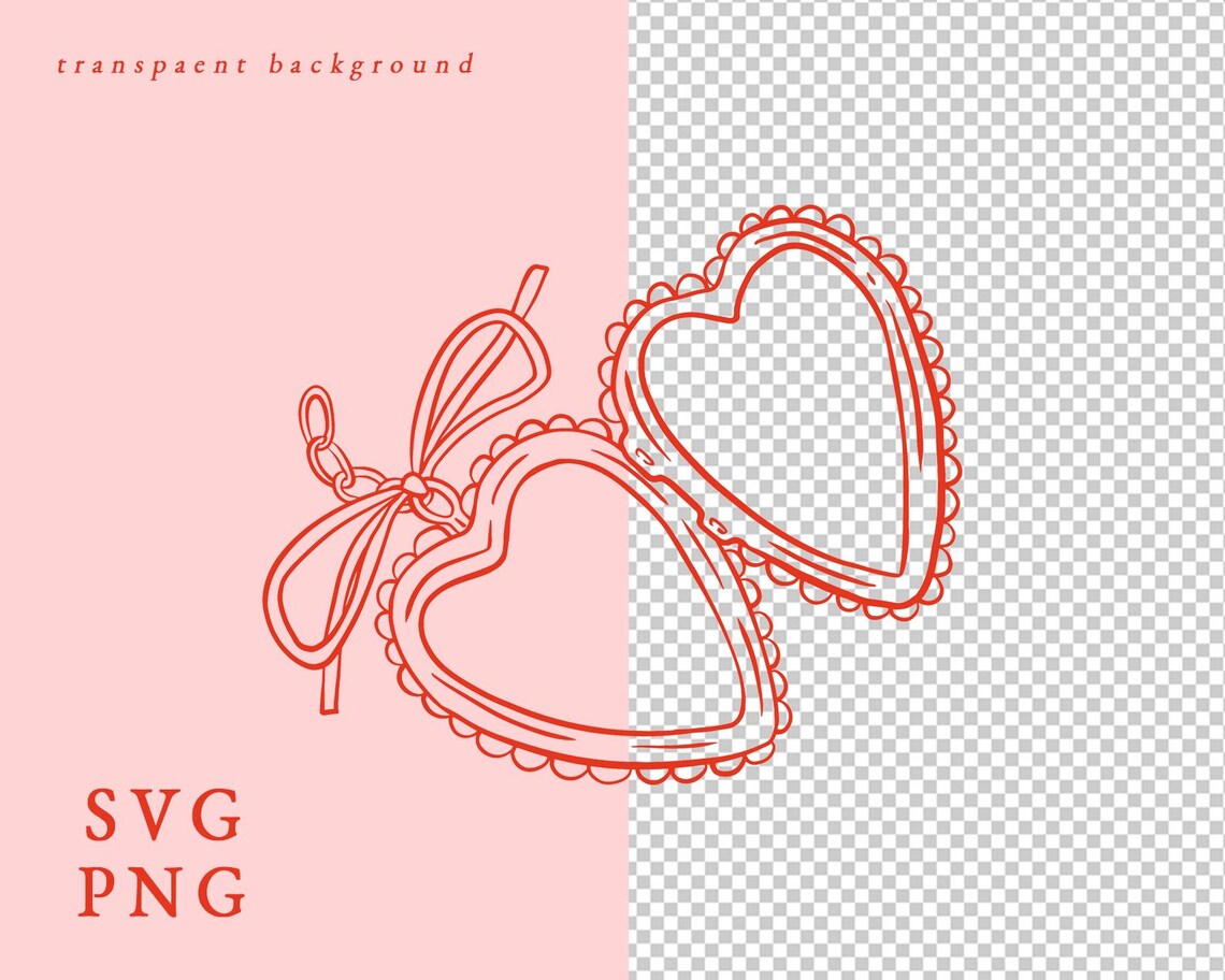Hand Drawn Heart Locket Clip Art SVG - Ribbon Bow Love Locket PNG ...