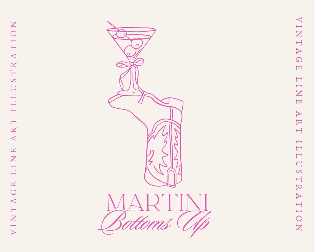 Martini Glass With Ribbon Cowboy Boot Bottoms up SVG Clipart, Cowgirl ...