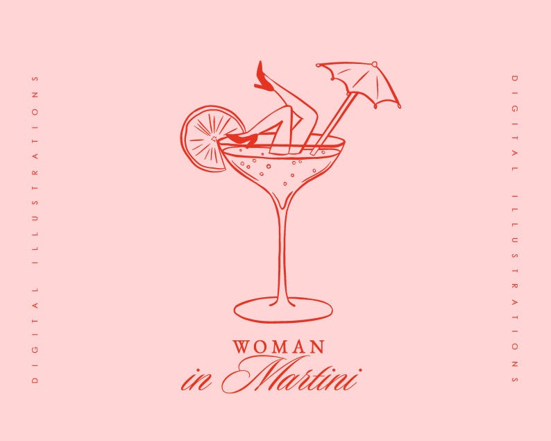 Girl Woman in Martini Glass Illustration SVG PNG, Bachelorette Party ...