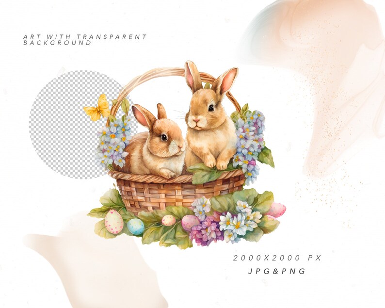 Easter Bunny Bunnies Basket Clipart Cute Baby Rabbit - Etsy