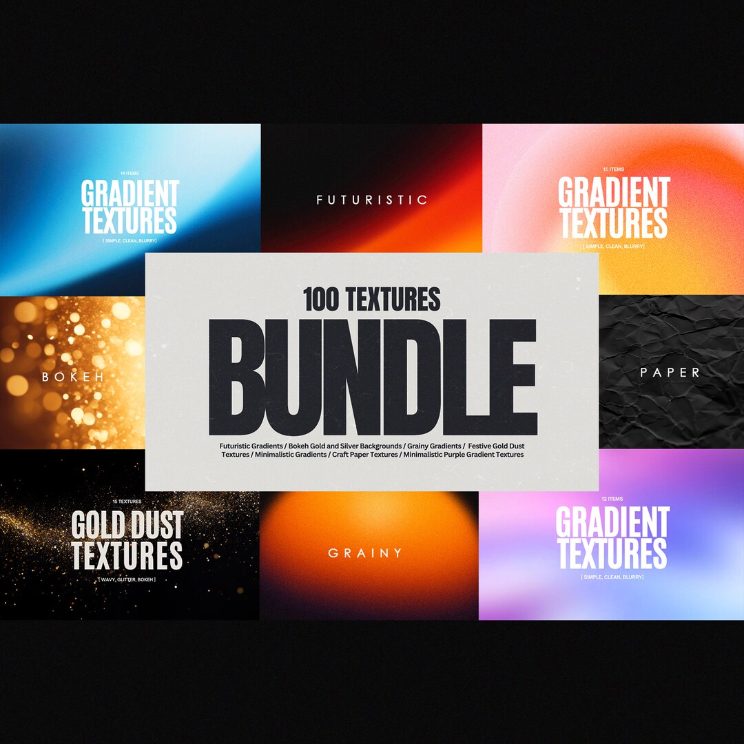 100 Gradient Paper Texture Bundle, Gold Silver Bokeh, Colorful ...