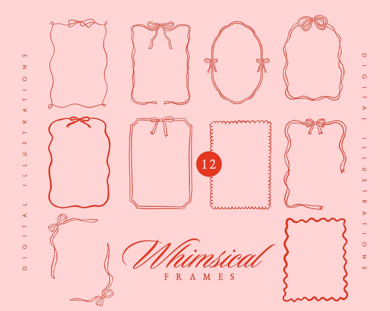 Hand Drawn Whimsical Frames Svg & Png, Whimsical Frames, Ribbon Bows ...